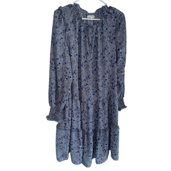Max Studio | Dresses | Max Studio Womens Blue Floral Tiered Ruffled ...